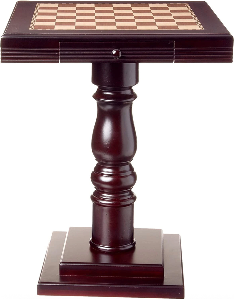 Solid Wood Pedestal Chess End Table Game Board Top Mahogany Finish Side ...