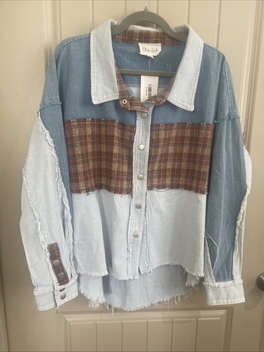 Oli & Hali Medium Denim And Brown Plaid Top | eBay