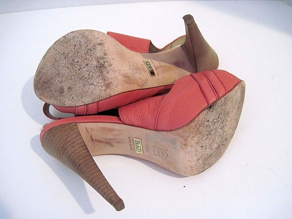 BE & D WOMEN'S PEBBLED LEATHER HEELS SHOES BEAUTIFUL SALMON COLOR SIZE ...