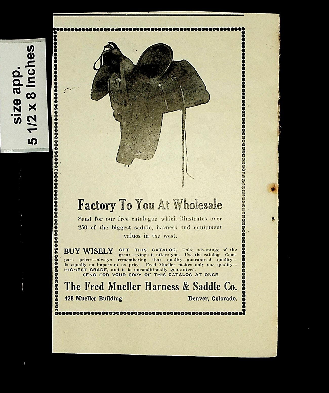 1927 Fred Mueller Harness and Saddle Co Denver CO Vintage Print Ad ...