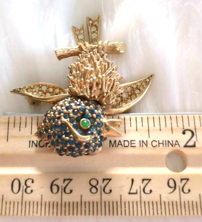 Vintage Signed Ciner Goldstone Bird Branch Pin Brooch… - Gem