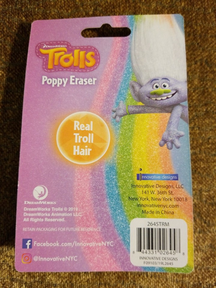 Trolls Poppy Eraser with Real Troll Hair - New | eBay