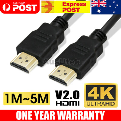 Premium HDMI Cable V2.0 Gold Plated High Speed 3D 4K Ultra HD 1m 2m 3m ...