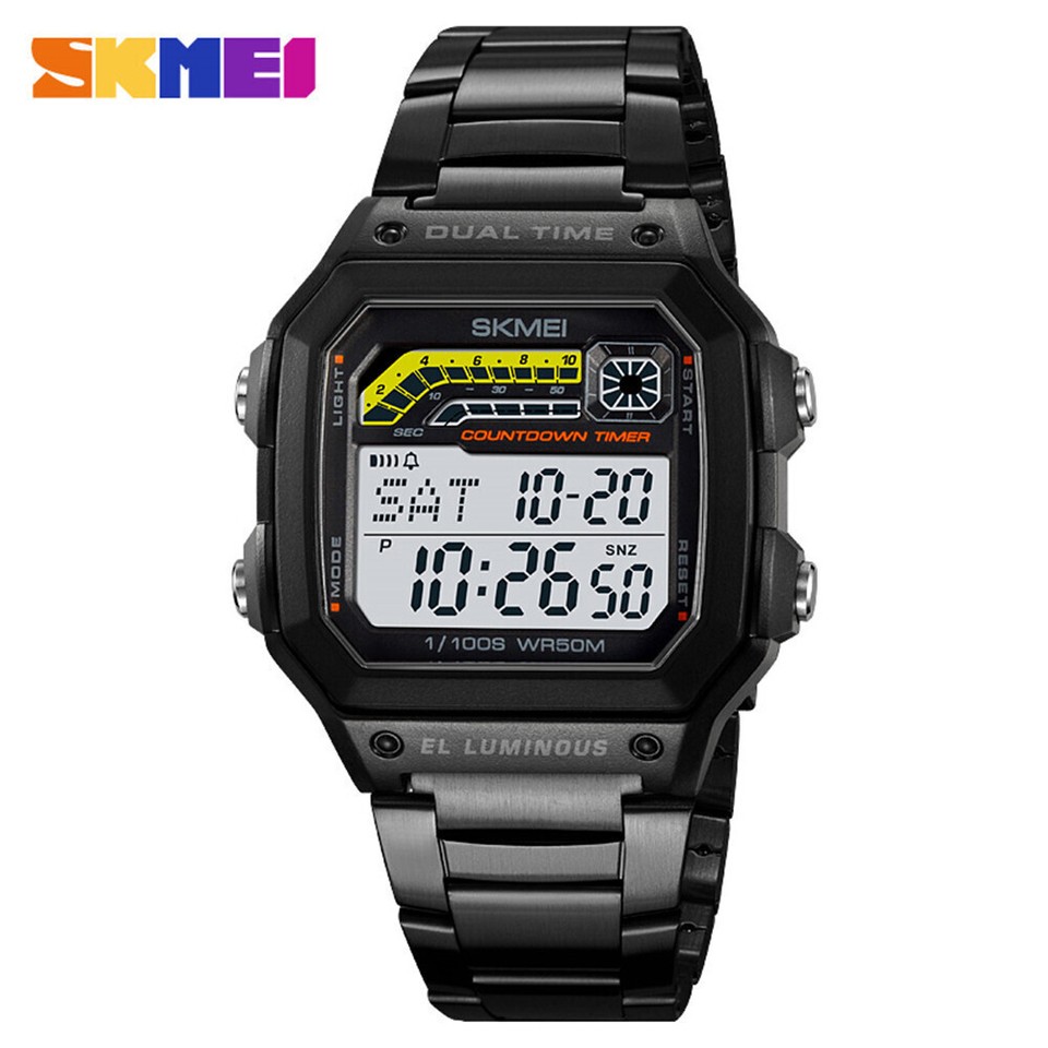SKMEI Men Digital Watch Square Wristwatch Male Steel Watch Fashion ...