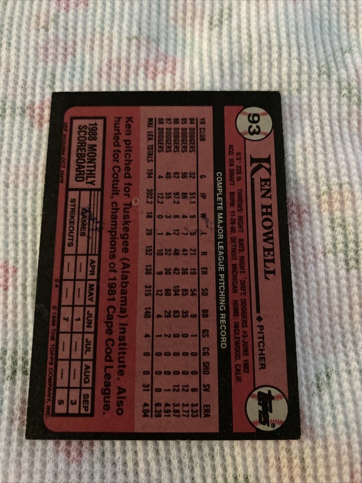 Ken Howell autographed baseball card (Los Angeles Dodgers) 1989 Topps ...