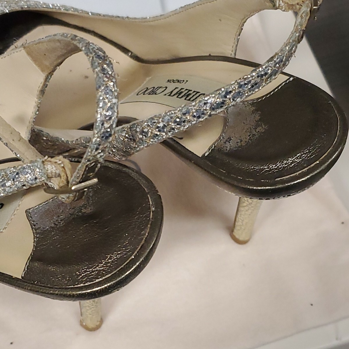 Jimmy Choo Evelyn shoes 37 champagne glitter fabric used | eBay Jimmy Choo Evelyn shoes 37 champagne glitter fabric used | eBay