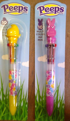 2 NEW PEEPS 10 color multi ink pens with YELLOW CHICK & PINK BUNNY ...