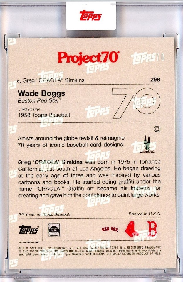 2021 TOPPS PROJECT 70 WADE BOGGS BY GREG "CRAOLA" SIMKINS RAINBOW FOIL ...