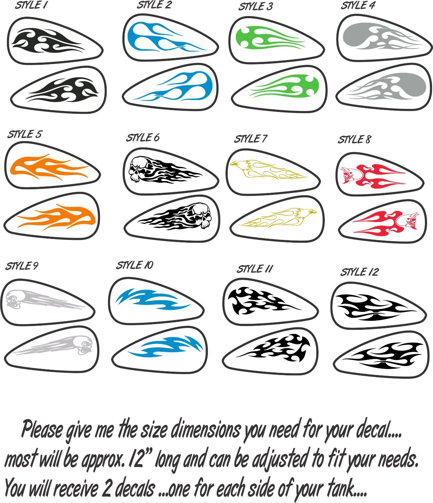 MOTORCYCLE GAS TANK VINYL GRAPHICS #2 DECAL.2 for 1...PICK YOUR STYLE ...