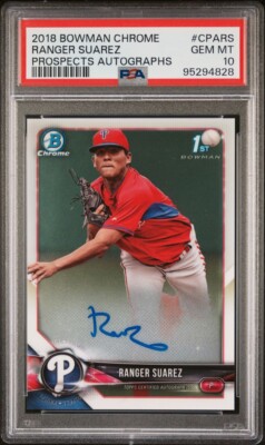 2018 Bowman Chrome Prospect Autographs Ranger Suarez ROOKIE 1st AUTO ...