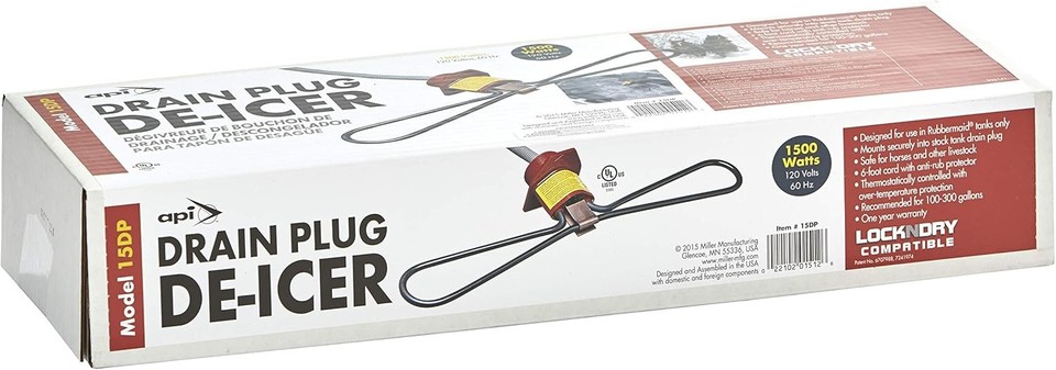 API Stock Tank Water Trough Heater 1500W Pond Drain Plug De-Icer ...