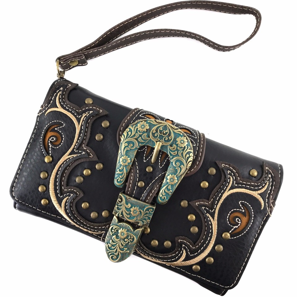 Justin West Western Rhinestone Patina Bronze Buckle Conceal Carry Purse ...