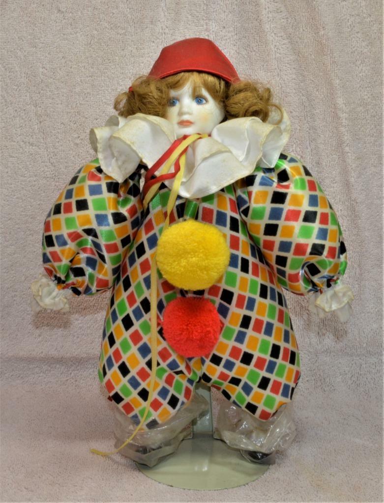 Vintage 1985 SCHMID Porcelain Red Yellow PIERROT LOVE 12"h Clown Doll with Stand | eBay