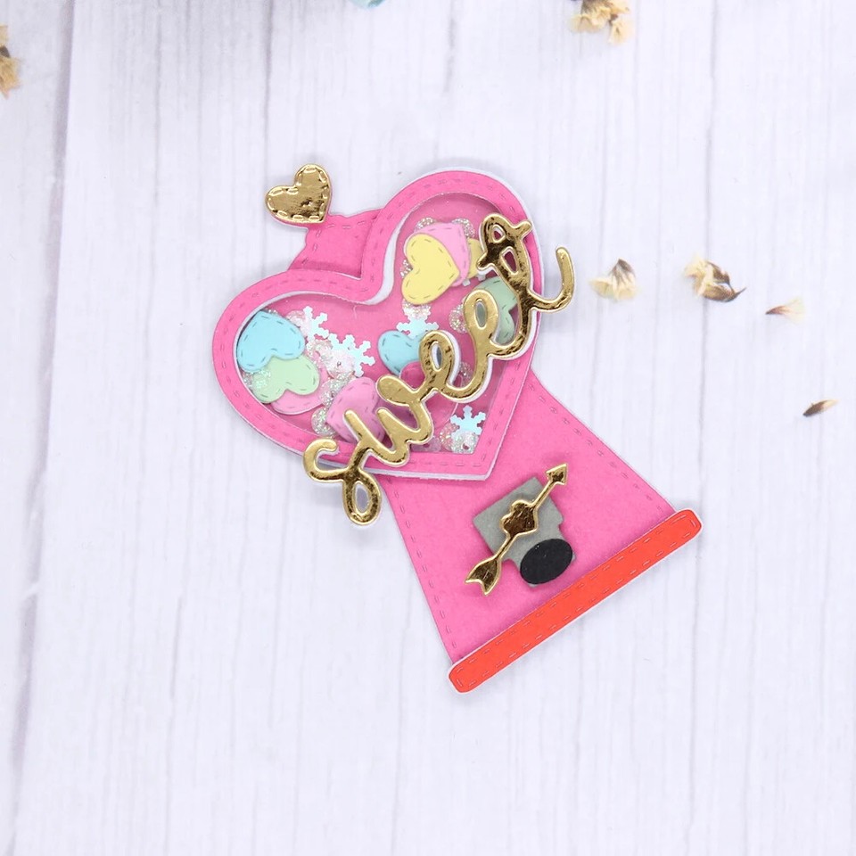 Valentine Heart Gumball Machine Metal Cutting Dies Stencils Scrapbook ...