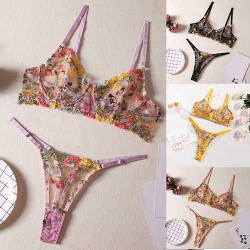 Bequeme Slips Damen Sexy Transparent Unterwäsche Stickerei Push Up BH ...