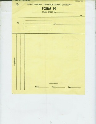 PENN CENTRAL RAILROAD COMPANY TRAIN ORDERS (8) BLANK FORM 19's,CANADIAN ...