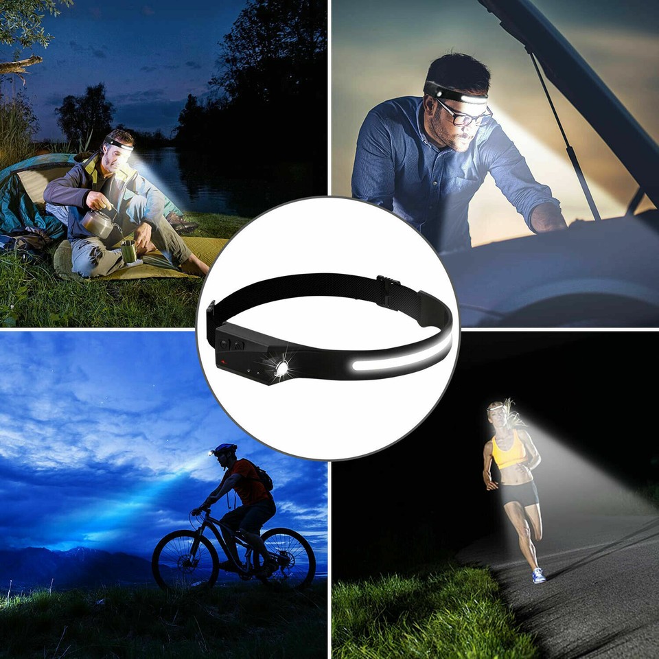 COB LED Headlamp USB Rechargeable Headlight Torch Work Light Bar Head ...