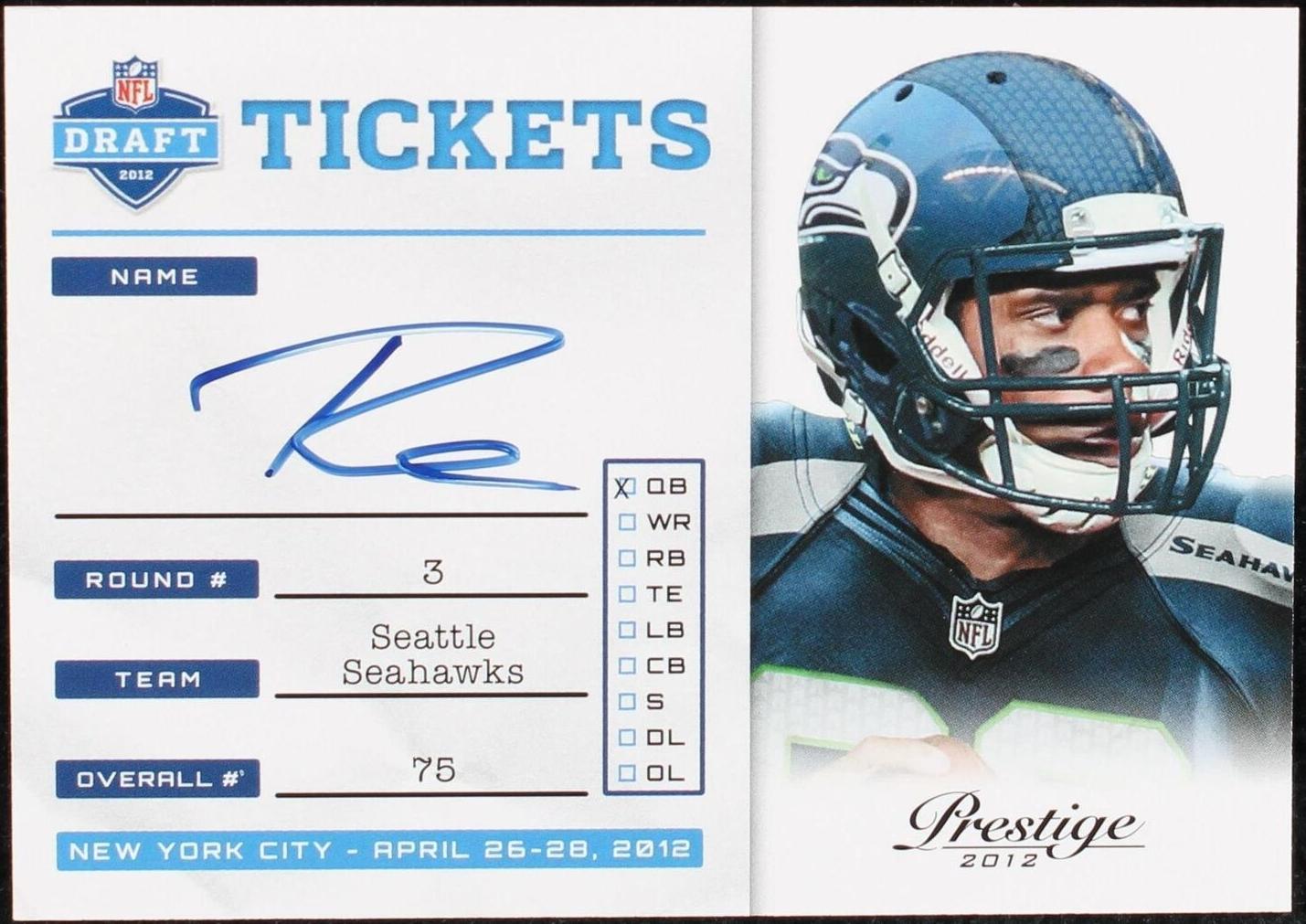 2012 Playoff Prestige - Nfl Draft Tickets Russell Wilson #31 Signatures ...