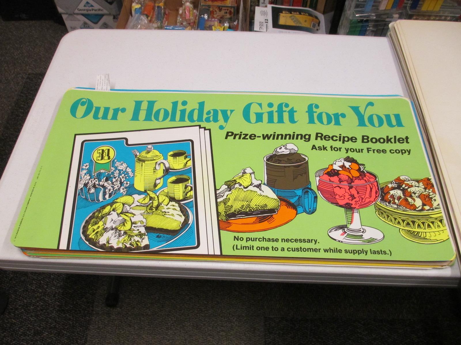 Baskin Robbins ice cream 1975 store poster sign OUR HOLIDAY GIFT recipe ...