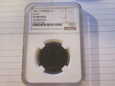 1801 Draped Bust Large Cent (3-Error Reverse) S-219 R-2 NGC Very Fine ...