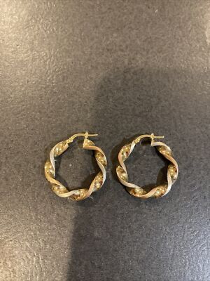 14K Italy Signed GCJ Three Color Twist Hoop Earrings | eBay