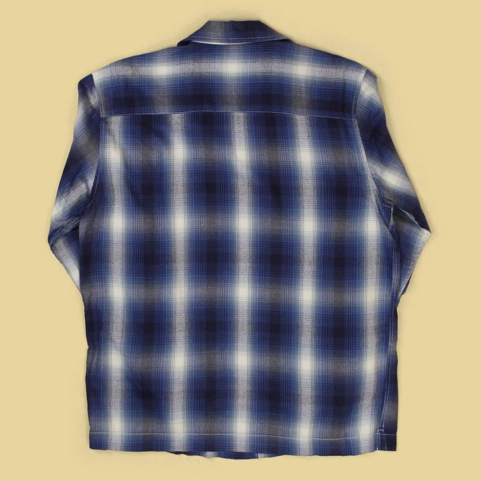 Altea Milano Blue Shadow Plaid Cotton Rayon Blend Flannel Camp Collar ...