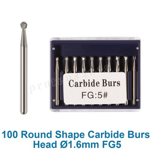 100 * Dental Carbide Round Burs Bits Cutter High Speed FG 5 Head Ø1.6mm ...