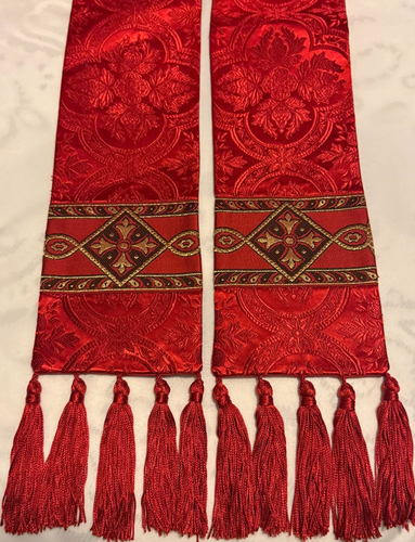 BEAUTIFUL CATHOLIC PRIESTS RED BROCADE BLACK & GOLD STOLE W/ RED ...