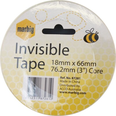 Marbig Invisible Sticky Tape- 18mm x 66M - For Large Tape Dispenser ...