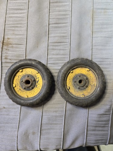 (2) Original Solid Rubber Wheel Tire Yellow Rim Vintage 50s Truck ...