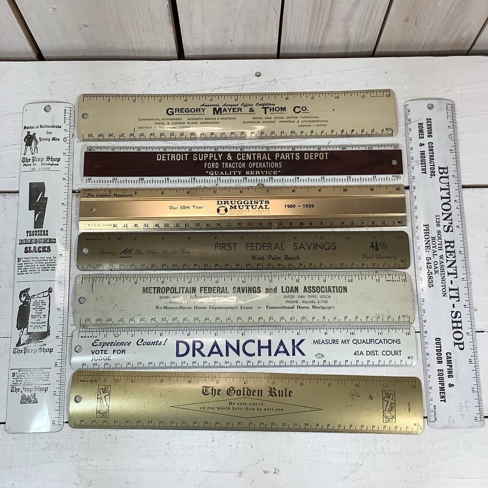 Lot of 9 Vintage Advertising Metal Rulers | eBay