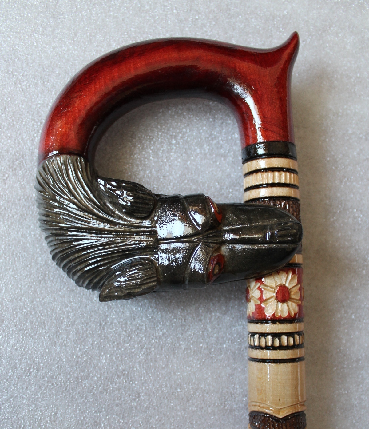 WOLF'S BITE 36" Gorgeous Hand Carved Wooden Linden WALKING STICK Cane ...