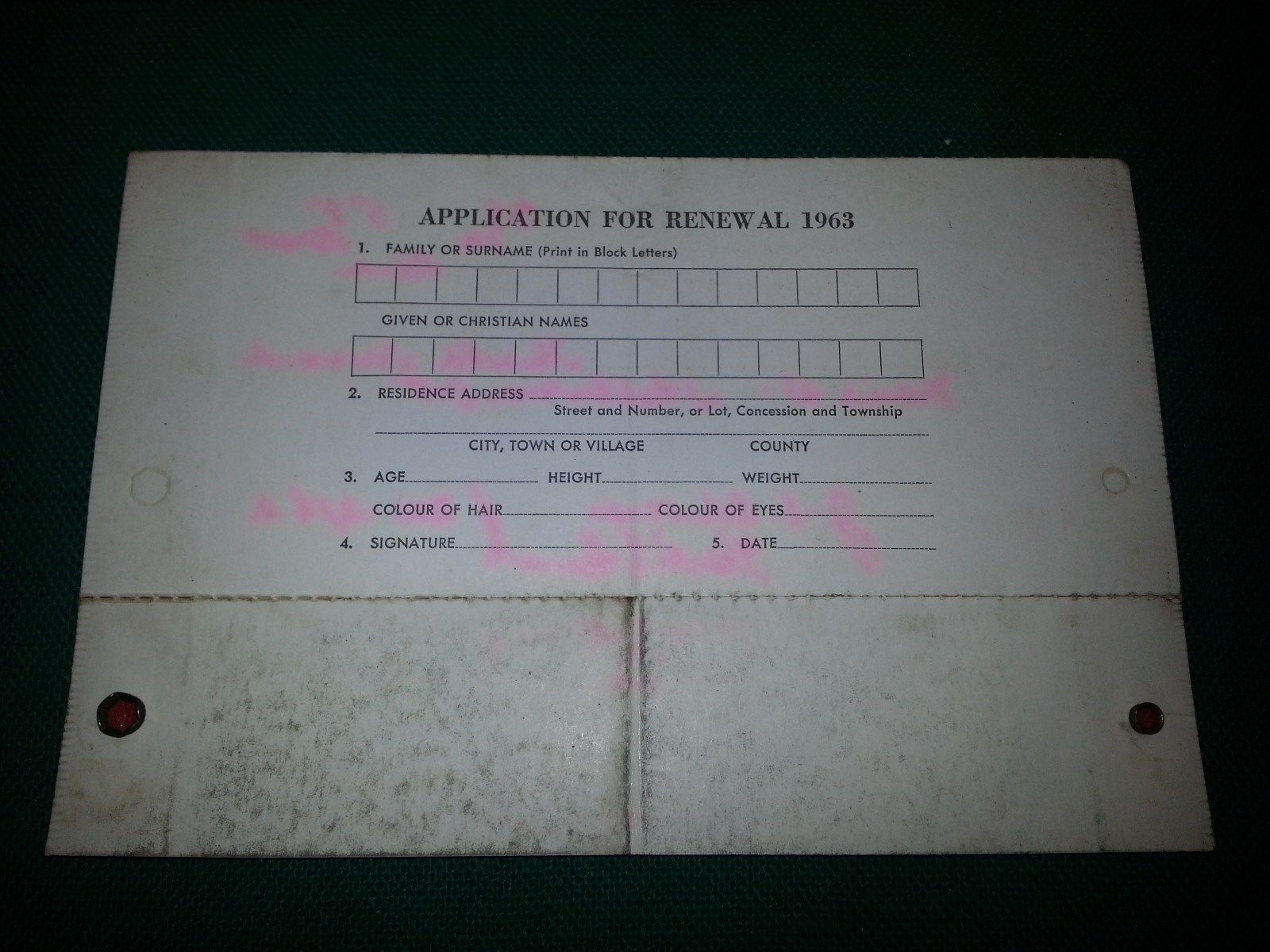 1962 Ontario Bear Hunting License + Deer Lands & Forests Game Fisheries ...