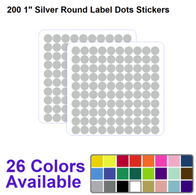 200 1" Silver Round Label Dots Vinyl Stickers Color Coding Inventory 1 ...