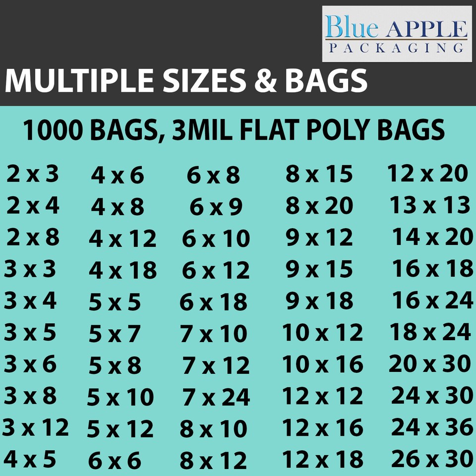 Multiple Sizes Clear Poly Bags 3Mil Flat Open Top Plastic Packaging ...