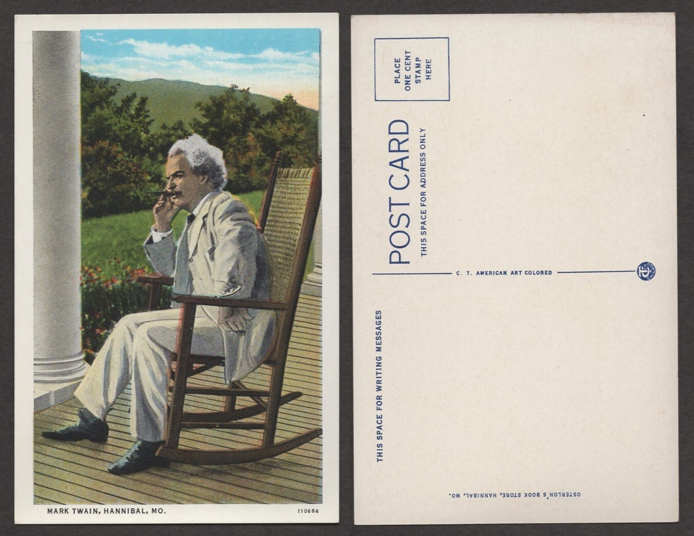 Old Missouri Postcard - Hannibal - Mark Twain in Rocking Chair | eBay