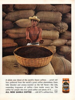 Vintage advertising print Drink Coffee SANKA Man worker Hand full ...