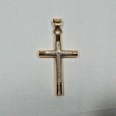 14kt gold cross two-tone Yellow White Gold textured plain small GOLD ...
