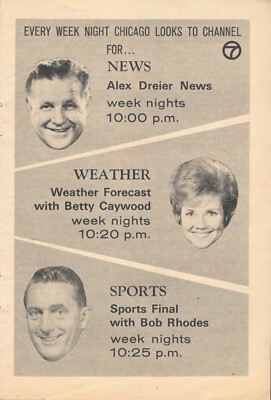 1963 WBKB CHICAGO TV NEWS AD BETTY CAYWOOD WEATHER BOB RHODES SPORTS ...