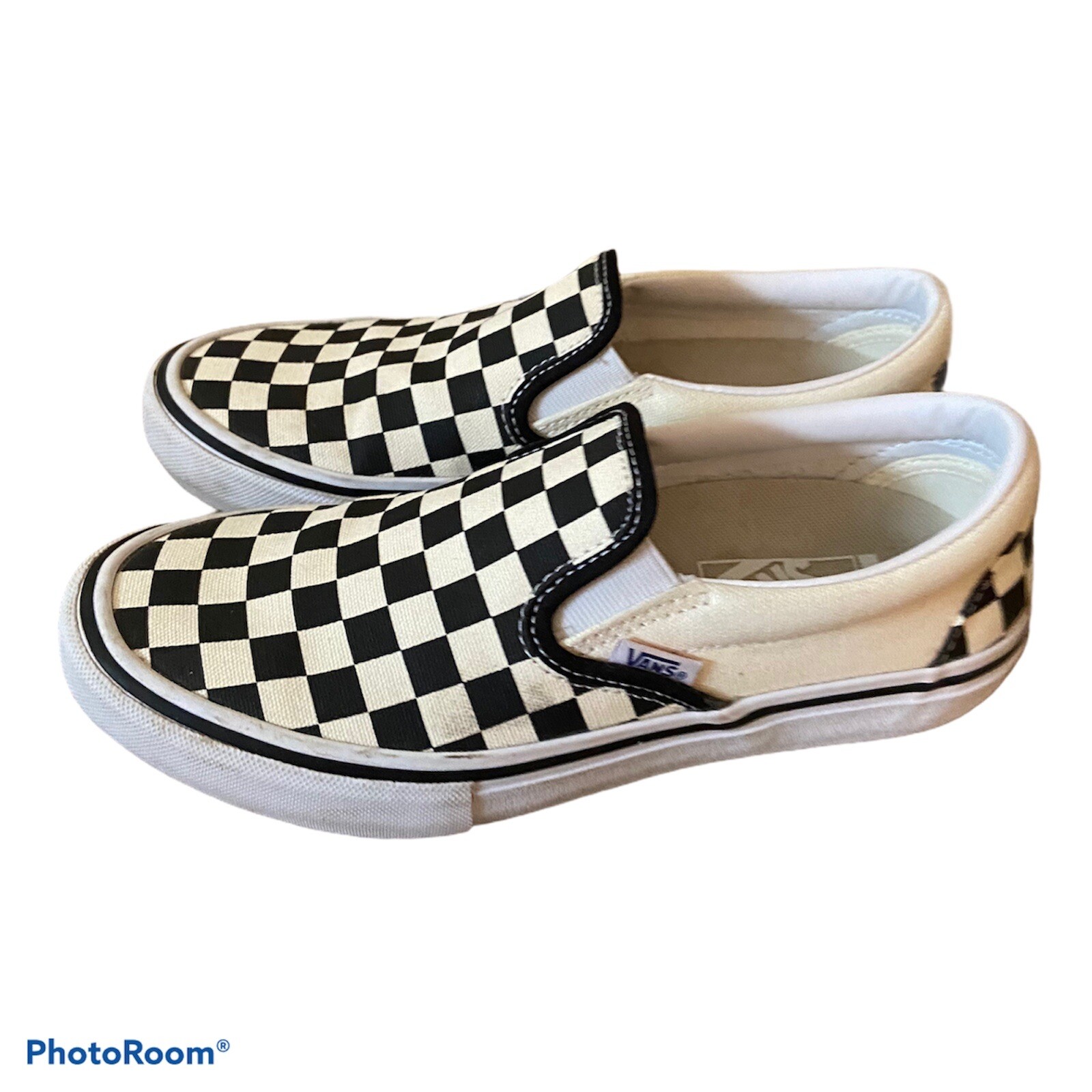 VANS Vintage Black & White Checkerboard Slipon Loafe… - Gem