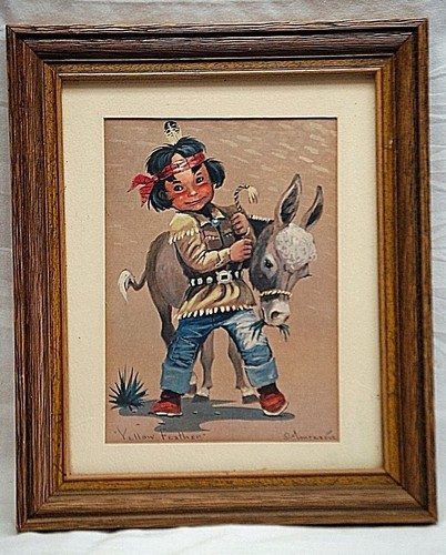 Old Vintage 40's Native American Art Monteague Litho Print Yellow ...