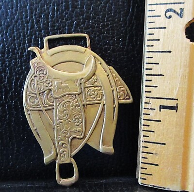 Horse Saddle in Horseshoe Brass Pocket Watch Fob Lucky Western Rodeo ...