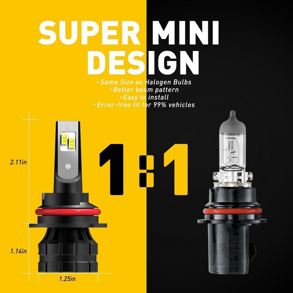 9007 High Low Beam LED Headlight Bulbs 6500K Xenon White Super Bright ...
