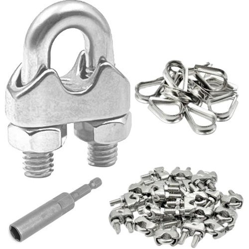 24Pcs M5 Wire Rope Clamps Cable Clamps 12Pcs 3/16" Wire Rope Thimble U ...