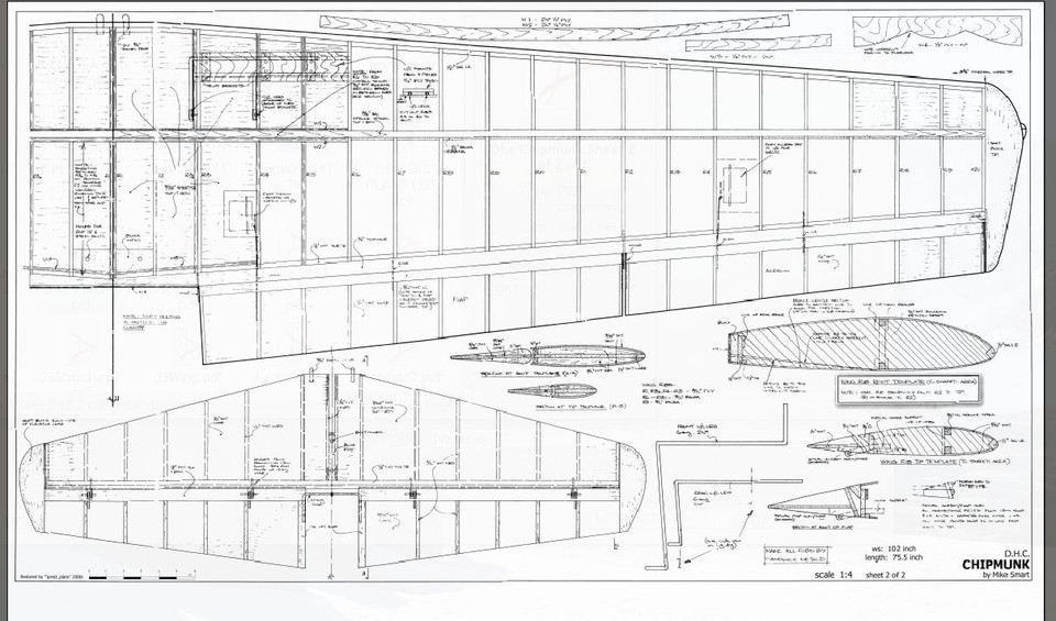 1/4 Scale DHC-1 CHIPMUNK 102-inch Giant Scale RC Model Airplane Printed ...