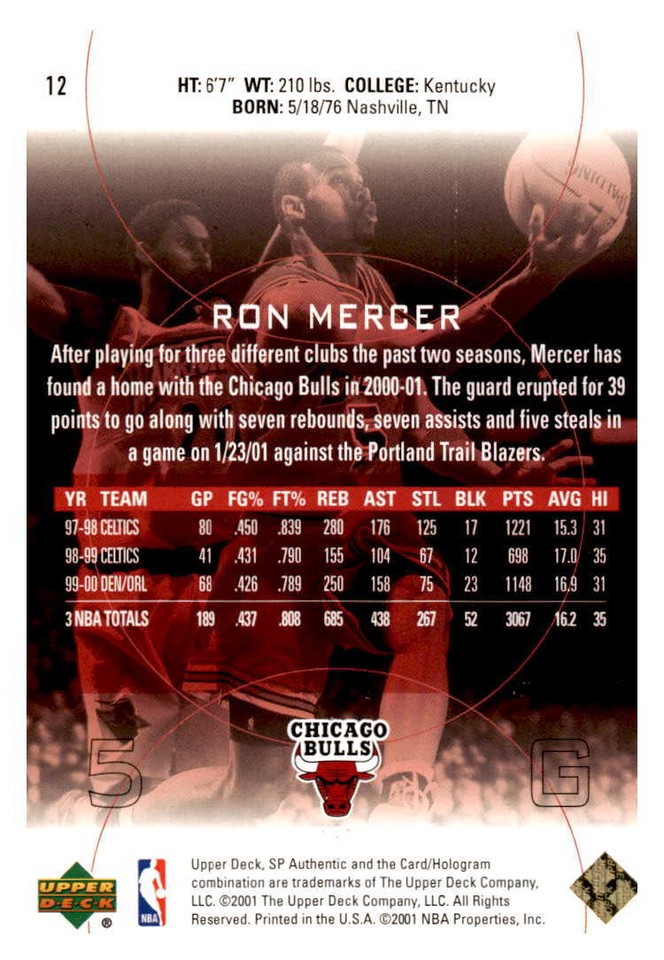 2000 SP Authentic Ron Mercer 12 | eBay