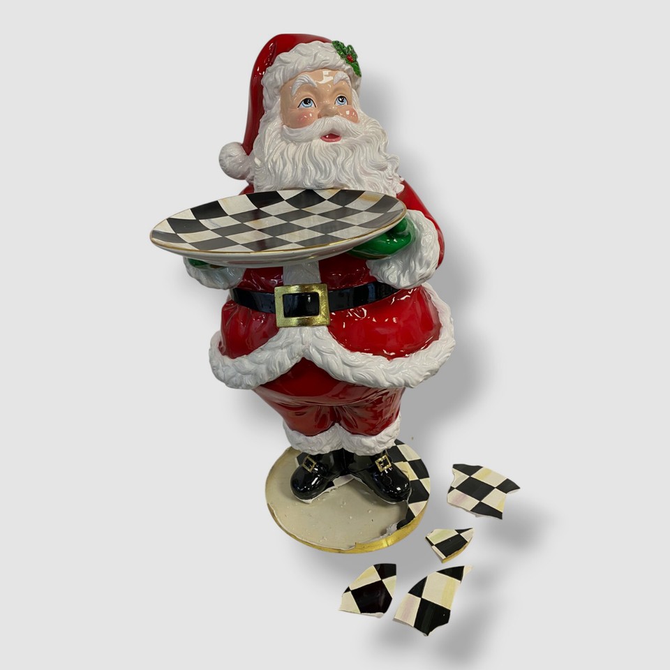 Mackenzie-Childs Courtly Check Jolly Santa Butler Lrg Ceramic Figurine ...