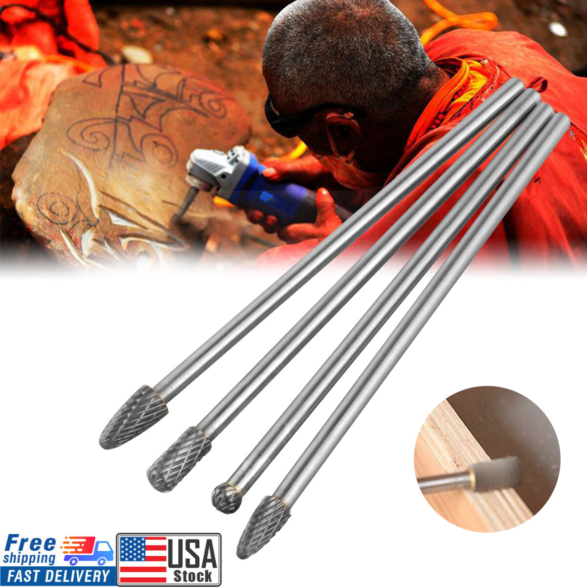 4pcs Tungsten Steel Cut Burr 1/4" Shank 150mm Long Reach Carbide Rotary ...