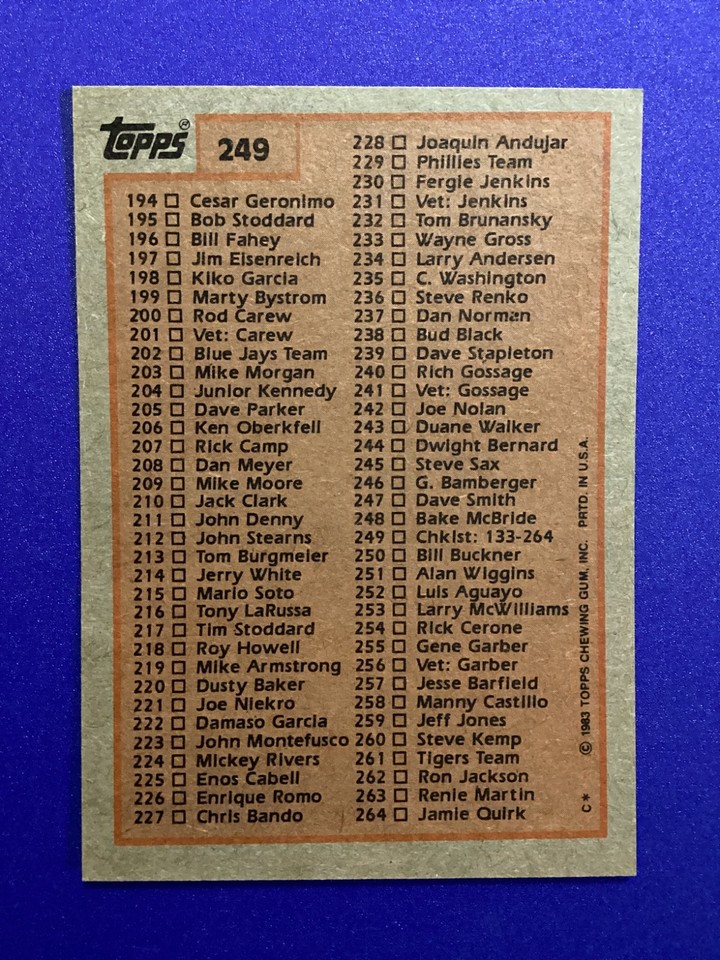 Lot of 63, 1983 Topps baseball cards EXMT/NM ob (#’s 201-298) no dupes ...