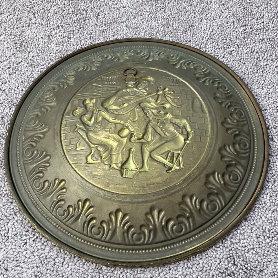 VINTAGE EMBOSSED BRASS 12” WALL PLATE -ENGLAND | eBay